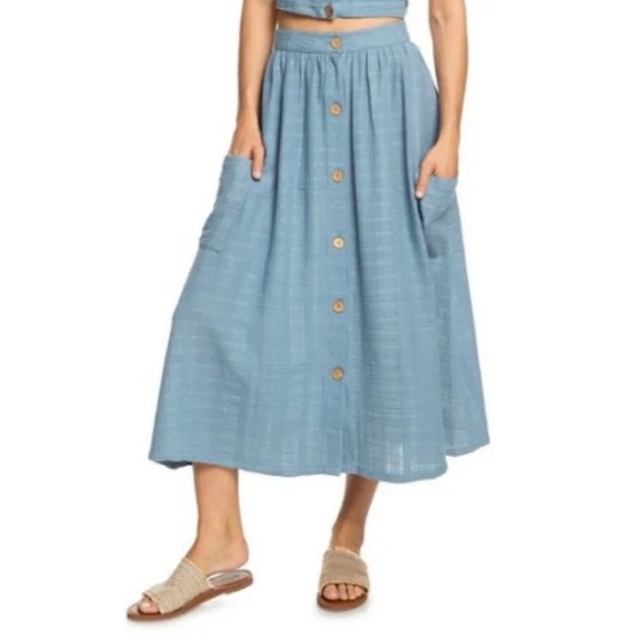 Roxy | Skirts | Roxy Chambray Button Midi Skirt | Poshmark
